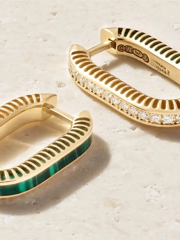 L’ATELIER NAWBAR Lock Ray 18-karat Malachite And Diamond Hoop Earrings