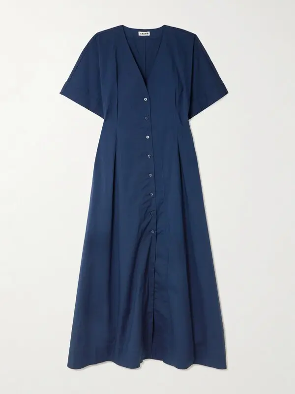 Staud Elle Cotton-blend Midi Dress - Navy