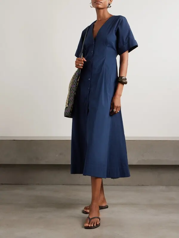 Staud Elle Cotton-blend Midi Dress - Navy