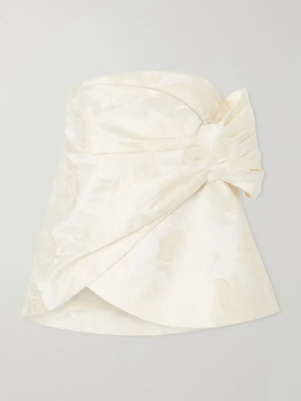 Simone Rocha Gathered Flower Sash Satin Brocade Top - Neutrals