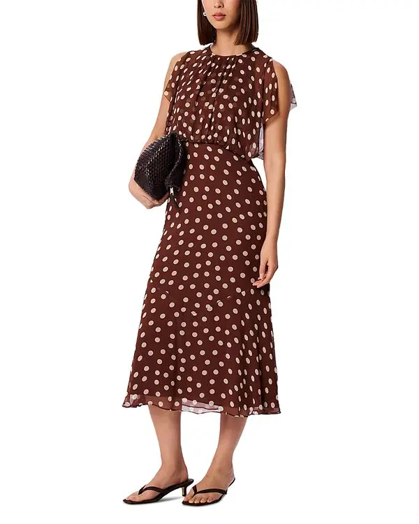 Whistles Polka Dot Print Midi Dress - Brown/multi