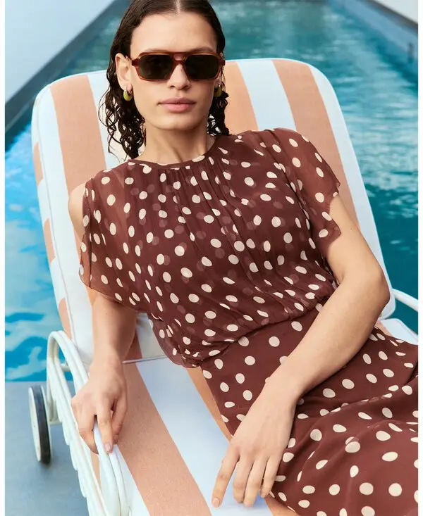 Whistles Polka Dot Print Midi Dress - Brown/multi