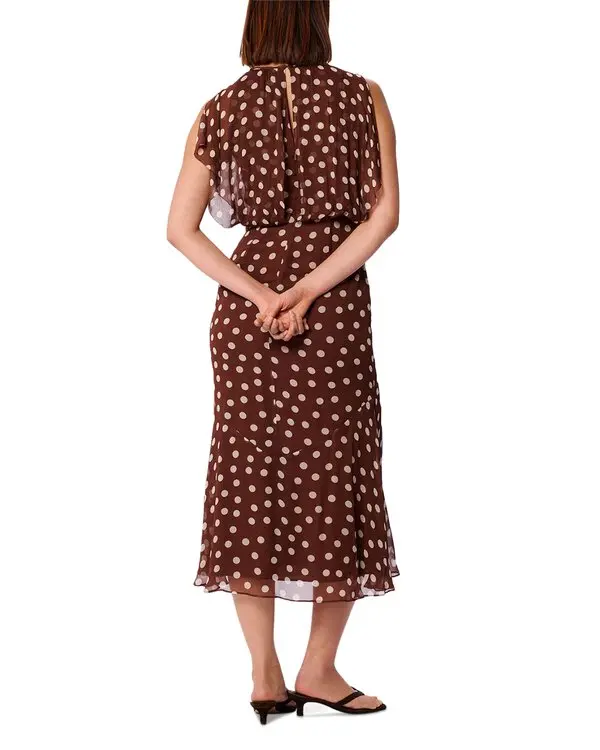 Whistles Polka Dot Print Midi Dress - Brown/multi