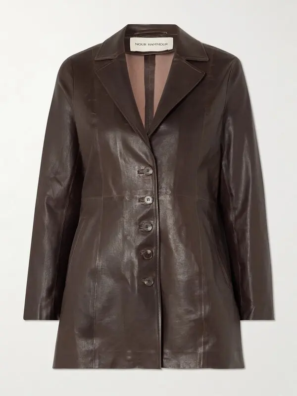 Nour Hammour Monica Paneled Leather Blazer