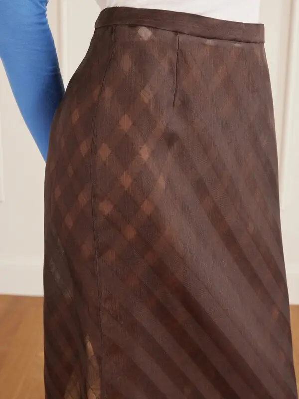 Auralee Striped Silk And Cotton-blend Jacquard Midi Skirt - Brown