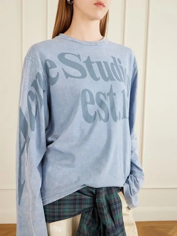 Acne Studios Printed Hemp And Cotton-blend Jersey T-shirt - Blue