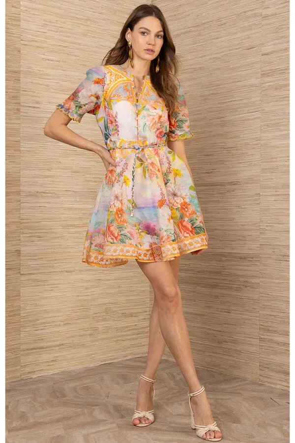 Hale Bob Cyrilla Linen Organza Dress - Gold