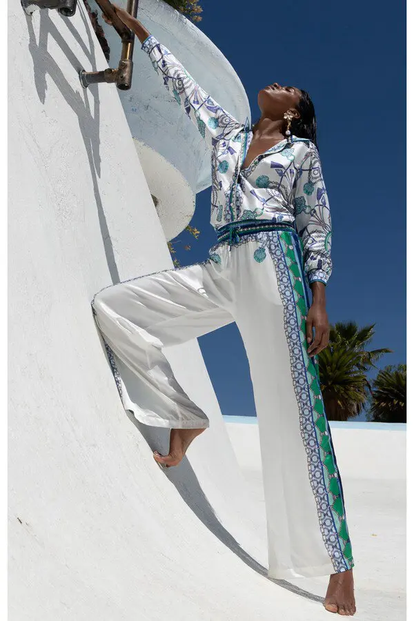 Hale Bob Danica Silk Charmeuse Pant - Blue