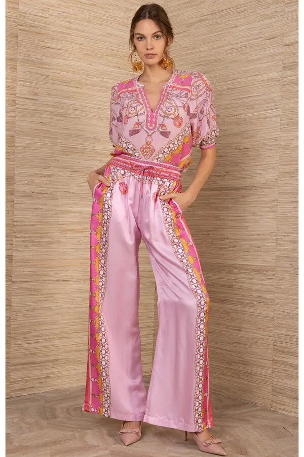 Hale Bob Danica Silk Charmeuse Pant - Pink