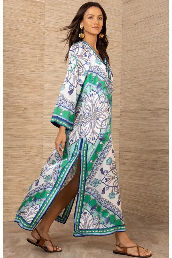 Hale Bob Laylani Charmeuse Caftan Dress - Blue