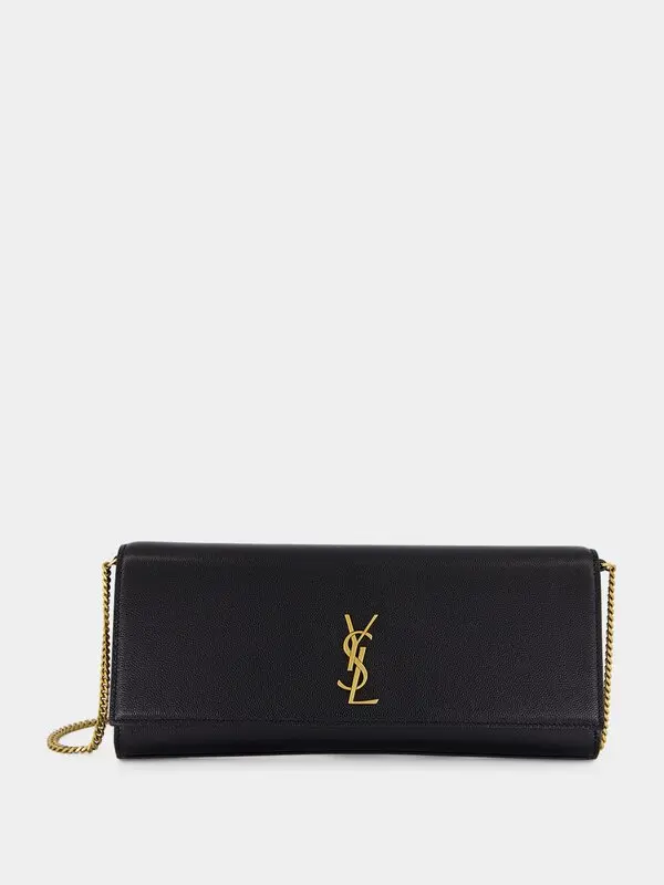 Saint Laurent Kate Clutch In Grain De Poudre Leather - Black