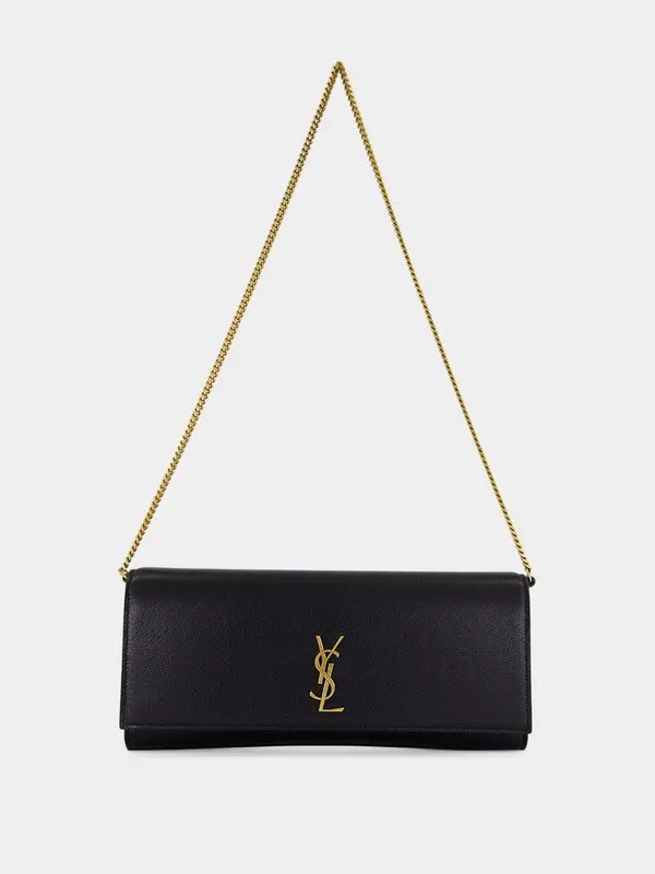 Saint Laurent Kate Clutch In Grain De Poudre Leather - Black