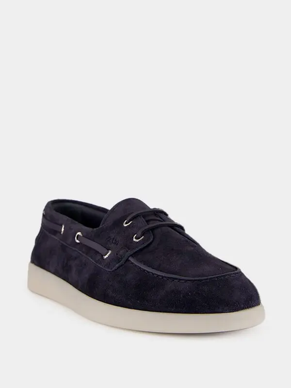Prada Suede Boat Shoes With Laces - Blue