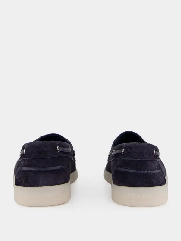 Prada Suede Boat Shoes With Laces - Blue