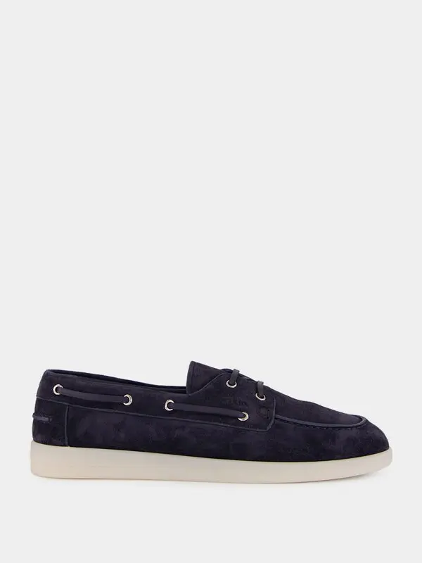 Prada Suede Boat Shoes With Laces - Blue
