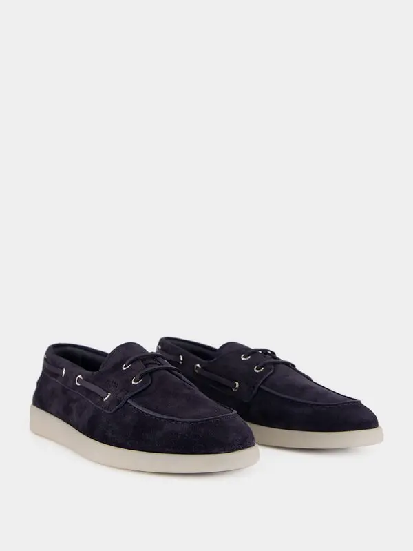 Prada Suede Boat Shoes With Laces - Blue