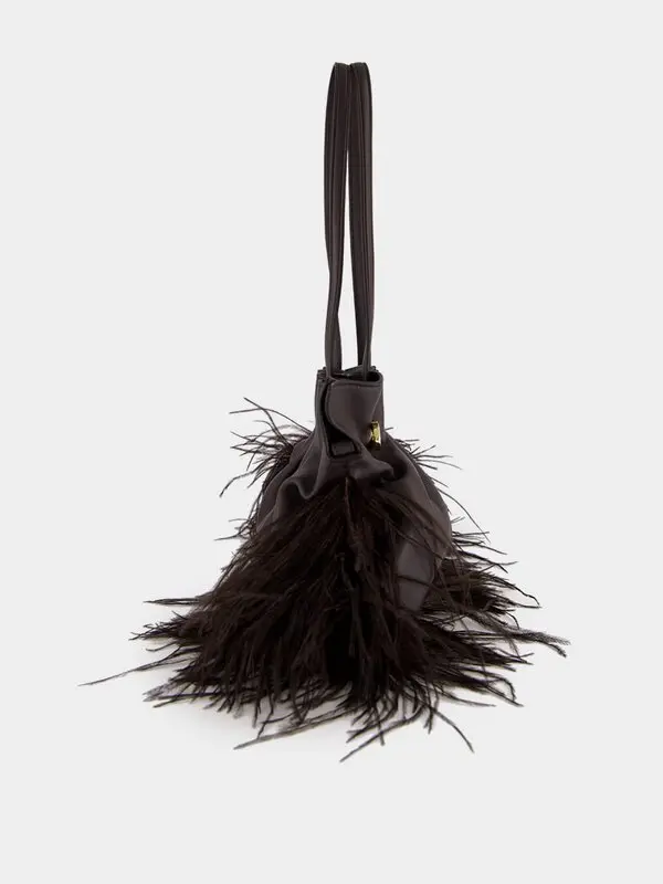 FERRAGAMO Nappa Leather Feather Small Soft Bag - Black