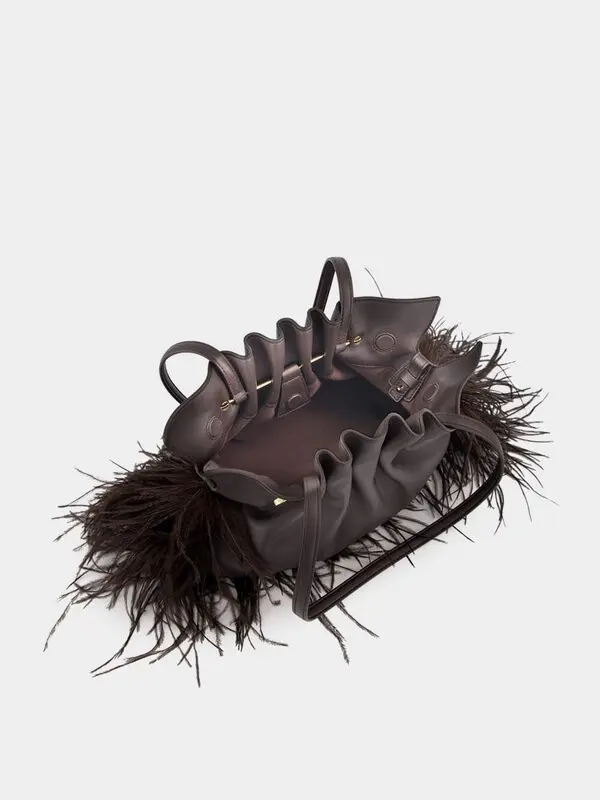 FERRAGAMO Nappa Leather Feather Small Soft Bag - Black