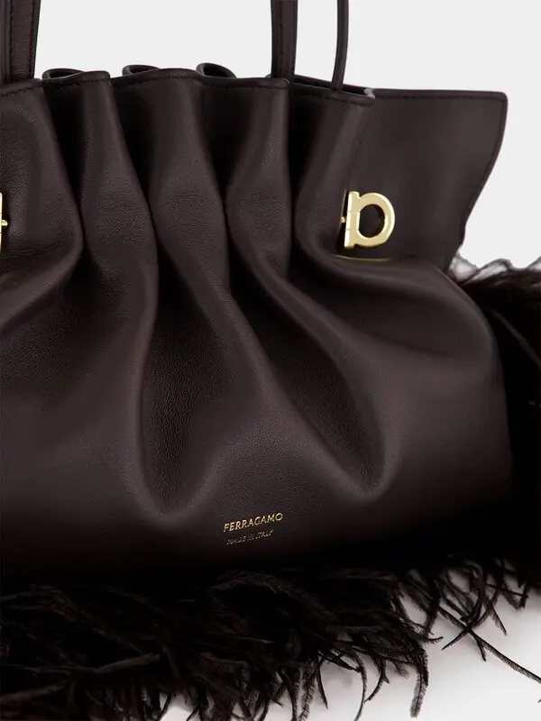FERRAGAMO Nappa Leather Feather Small Soft Bag - Black