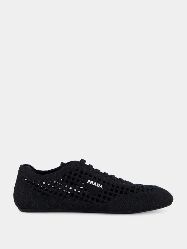 Prada Collapse Crochet Laced Sneakers - Black