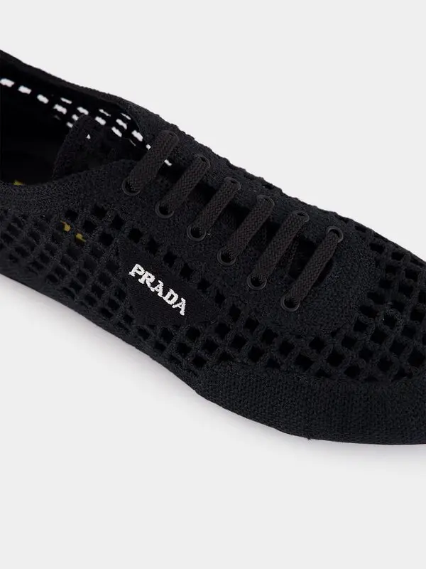 Prada Collapse Crochet Laced Sneakers - Black