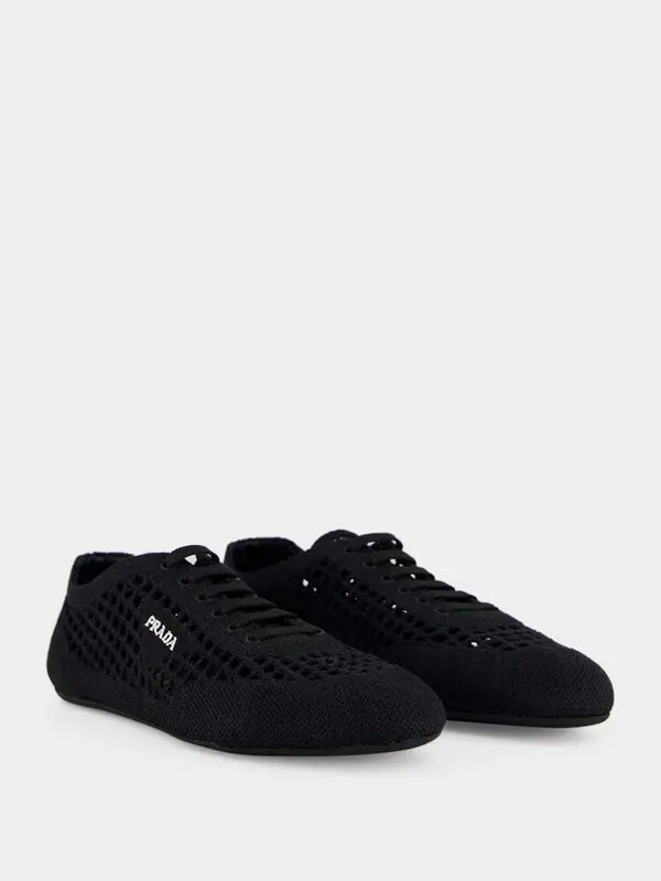 Prada Collapse Crochet Laced Sneakers - Black