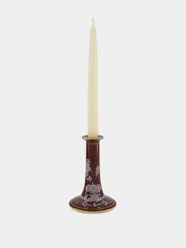 GINORI 1735 Castagna Oriente Italiano Porcelain Candleholder - Brown