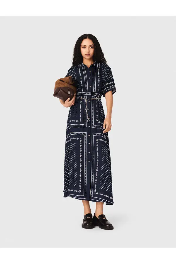 Maje Flowy Patterned Maxi Dress - Navy
