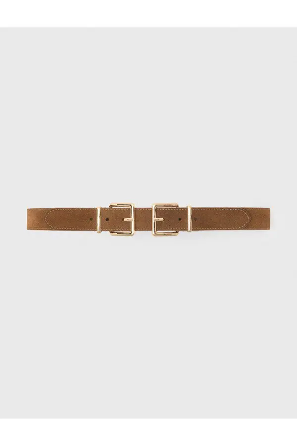 Maje Double Buckle Suede Belt - Gold