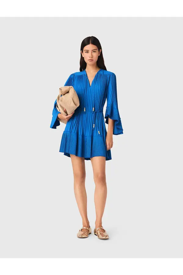 Maje Short Pleated Dress - Blue