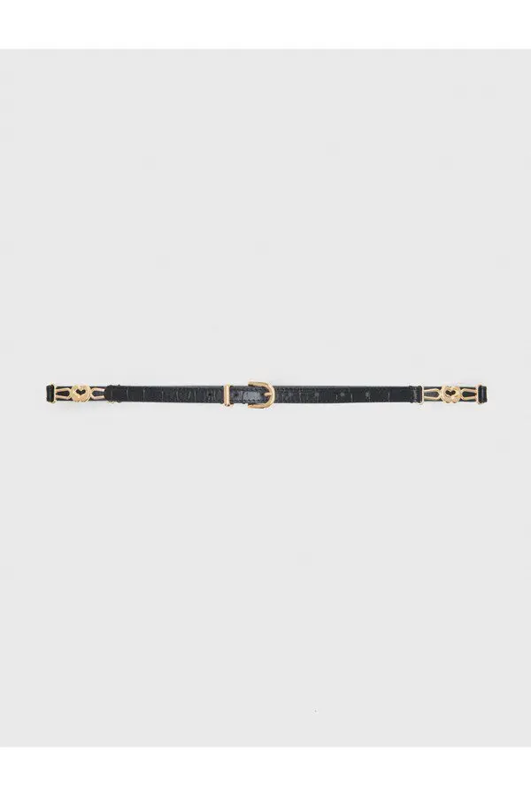 Maje Slim Croc-effect Leather Belt - Black