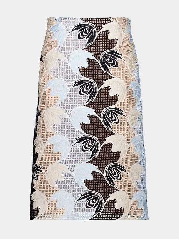 Marni Floral Broderie Anglaise Midi Skirt - Multicolour