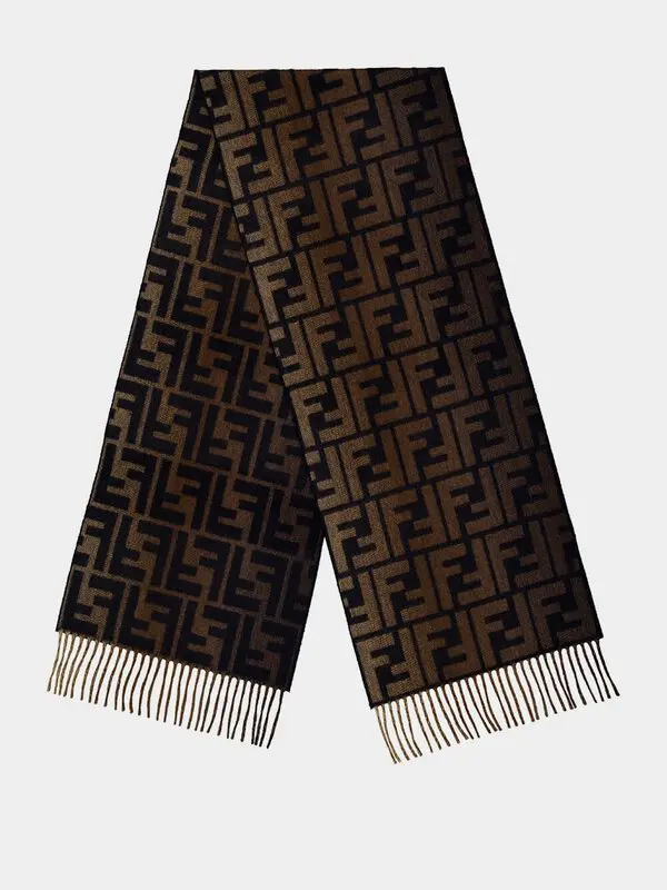 Fendi And Blue Ff Wool Cashmere Scarf - Brown