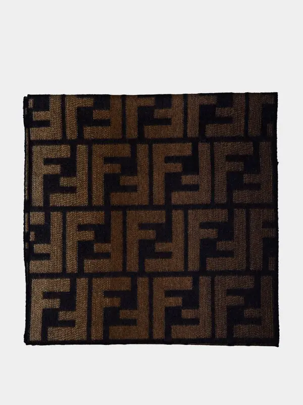 Fendi And Blue Ff Wool Cashmere Scarf - Brown