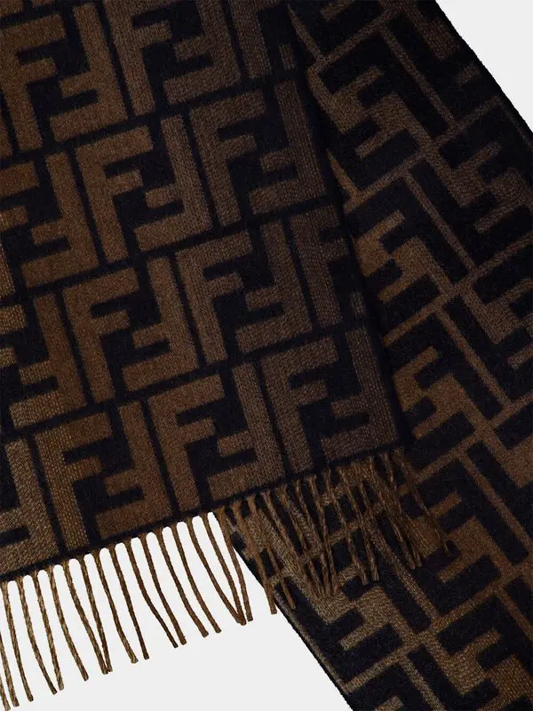 Fendi And Blue Ff Wool Cashmere Scarf - Brown