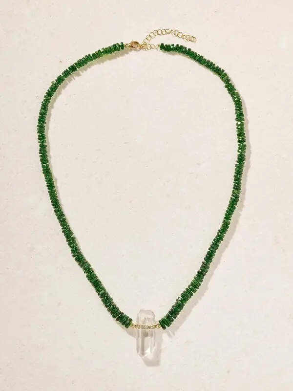 Jia Jia 14-karat Gold, Diamond And Quartz Necklace - Green