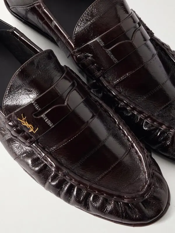 Saint Laurent Le Loafer Monogram Logo-appliquéd Eel Penny Loafers - Brown