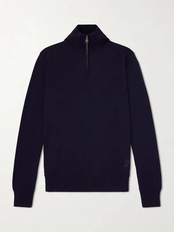 Purdey Linton Logo-embroidered Half-zip Sweater - Blue