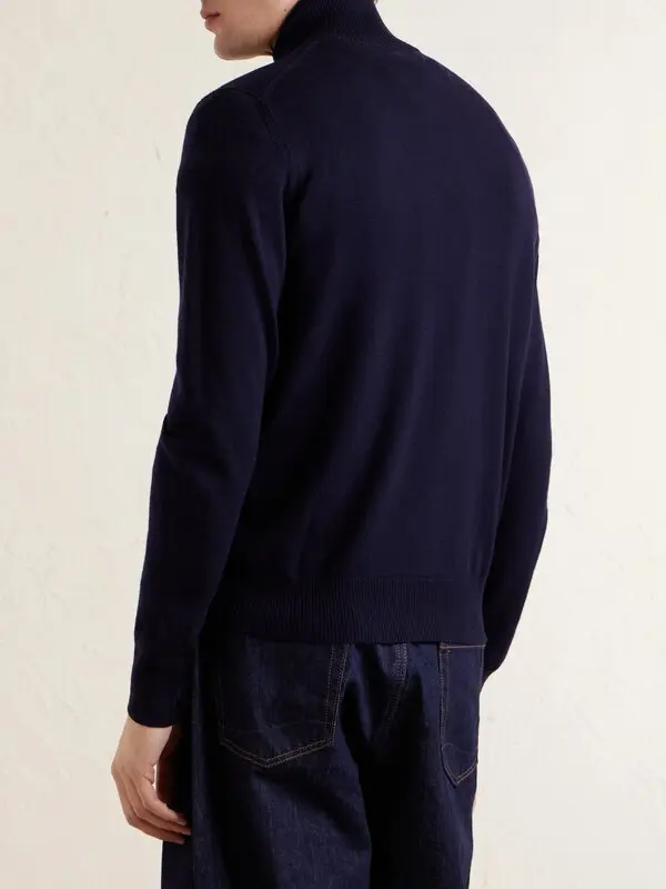Purdey Linton Logo-embroidered Half-zip Sweater - Blue