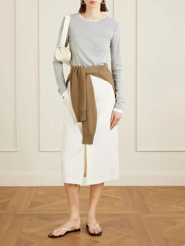 Auralee Wool, Cotton, And Linen-blend Midi Skirt
