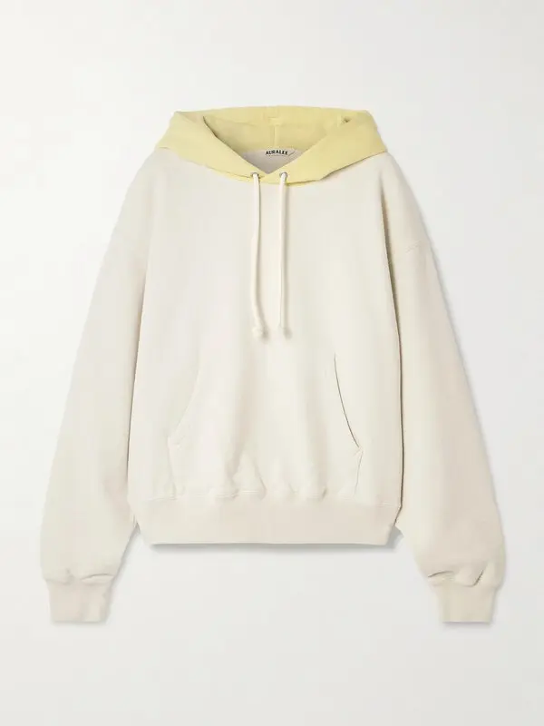 Auralee Two-tone Cotton-jersey Hoodie - Neutrals