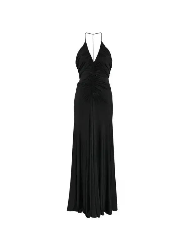 SELF-PORTRAIT Halter Ruched Maxi Dress