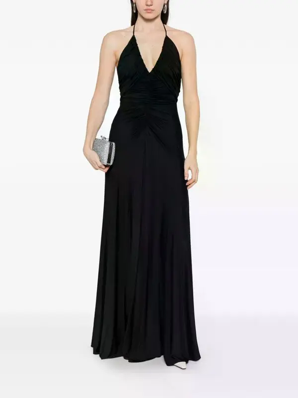 SELF-PORTRAIT Halter Ruched Maxi Dress