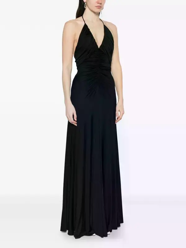 SELF-PORTRAIT Halter Ruched Maxi Dress