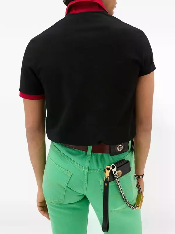 Versace Embroidered Cotton Piqué Polo - Black