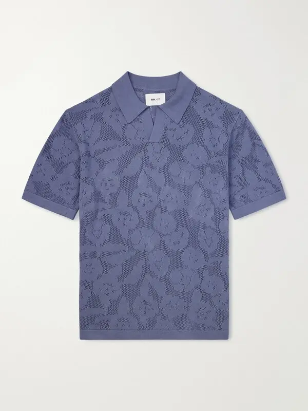 Nn07 Ryan Flower 60019 Knitted Cotton Polo Shirt - Blue