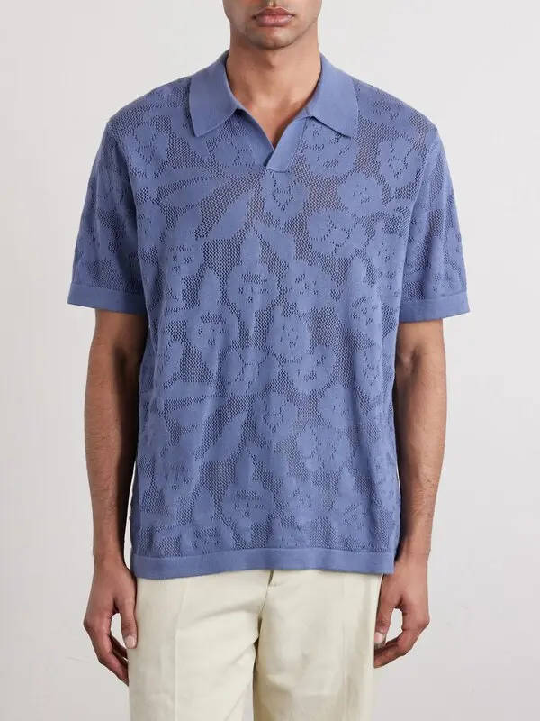 Nn07 Ryan Flower 60019 Knitted Cotton Polo Shirt - Blue