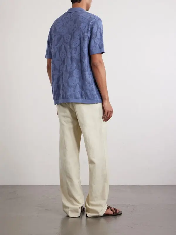 Nn07 Ryan Flower 60019 Knitted Cotton Polo Shirt - Blue