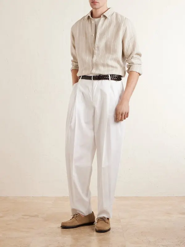 Nn07 Enzo 5728 Striped Linen Shirt - Neutrals