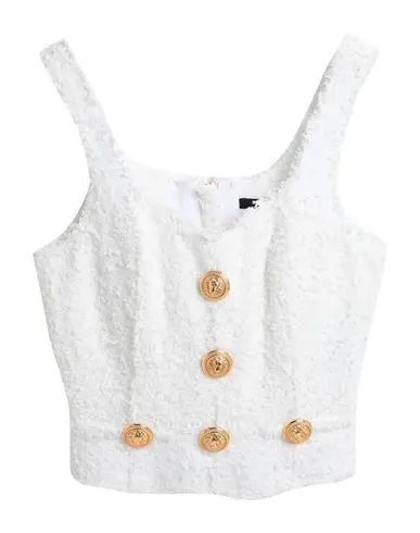 Balmain Tweed Top With Appliqués - White